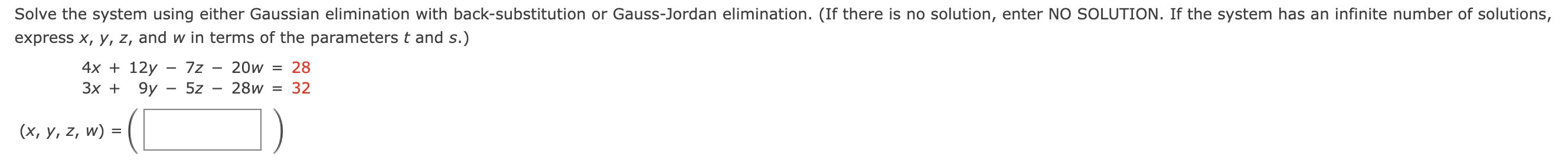 Solved express x,y,z, and w in terms of the parameters t and | Chegg.com