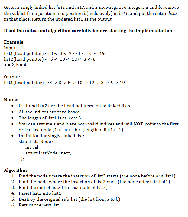 Solved Given 2 singly linked list list1 and list2, and 2 | Chegg.com