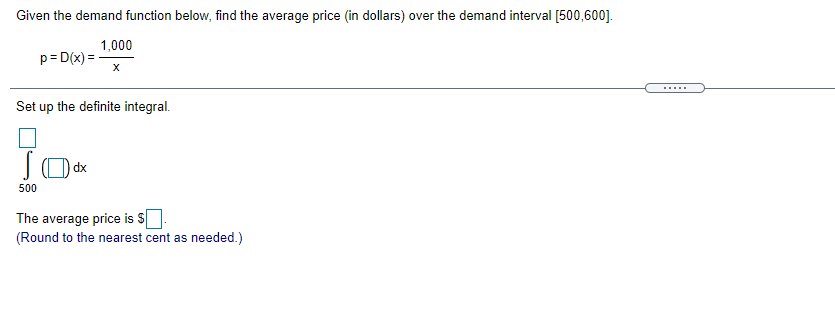 Solved Given the demand function below, find the average | Chegg.com