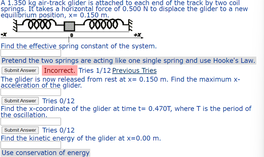 Solved A 1.350 kg air-track glider is attached to each end | Chegg.com