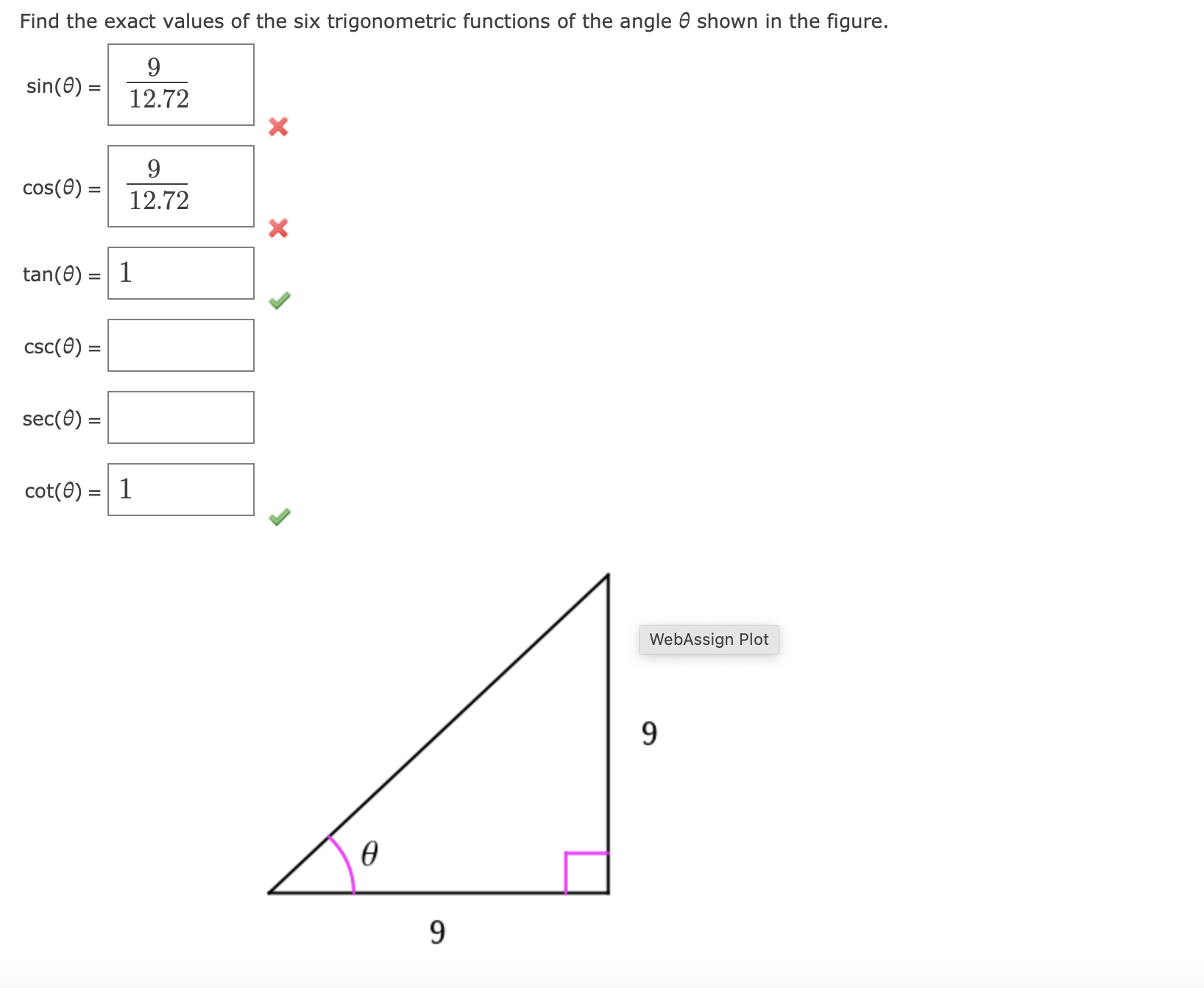 Solved Find the exact values of the six trigonometric | Chegg.com