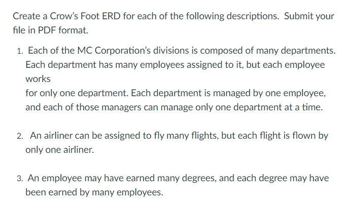 Solved Create a Crow’s Foot ERD for each of the | Chegg.com