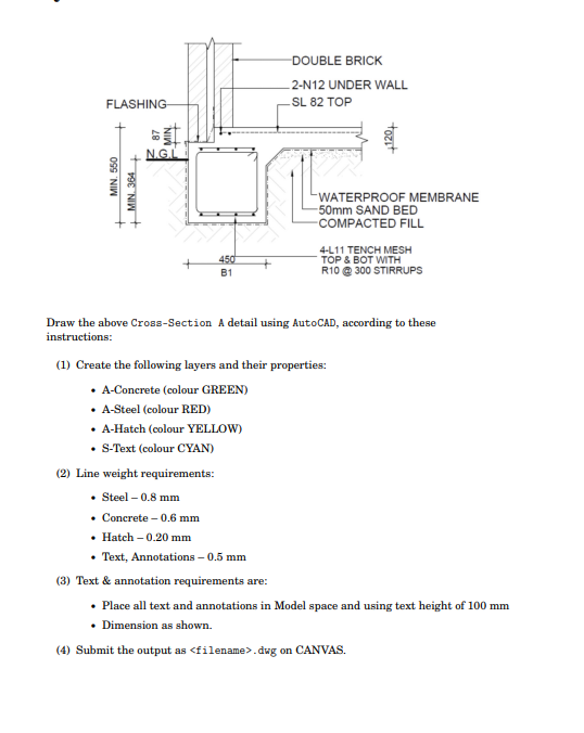 Solved Draw the above Cross-Section A detail using AutoCAD, | Chegg.com