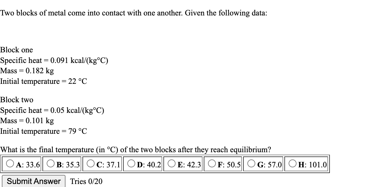 Solved Two blocks of metal come into contact with one | Chegg.com