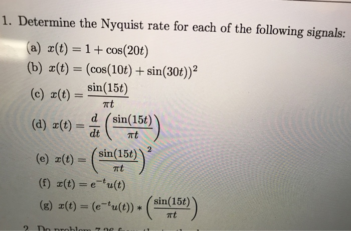 Solved 1. Determine the Nyquist rate for each of the | Chegg.com