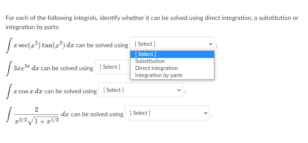 Solved For each of the following integrals, identify whether | Chegg.com