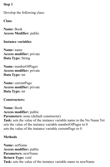 Solved Step 1 Develop the following class: Class Name: Book | Chegg.com