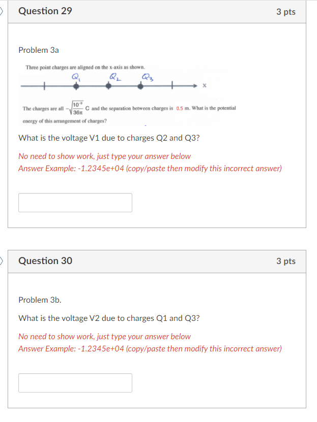 Solved > Question 29 3 pts Problem 3a Three point charges | Chegg.com