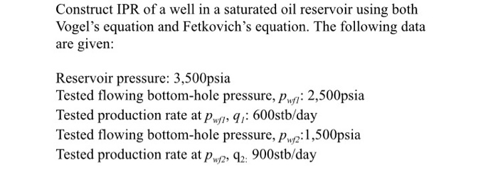Solved Construct IPR of a well in a saturated oil reservoir | Chegg.com