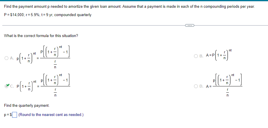 Solved Find the payment amount p needed to amortize the | Chegg.com
