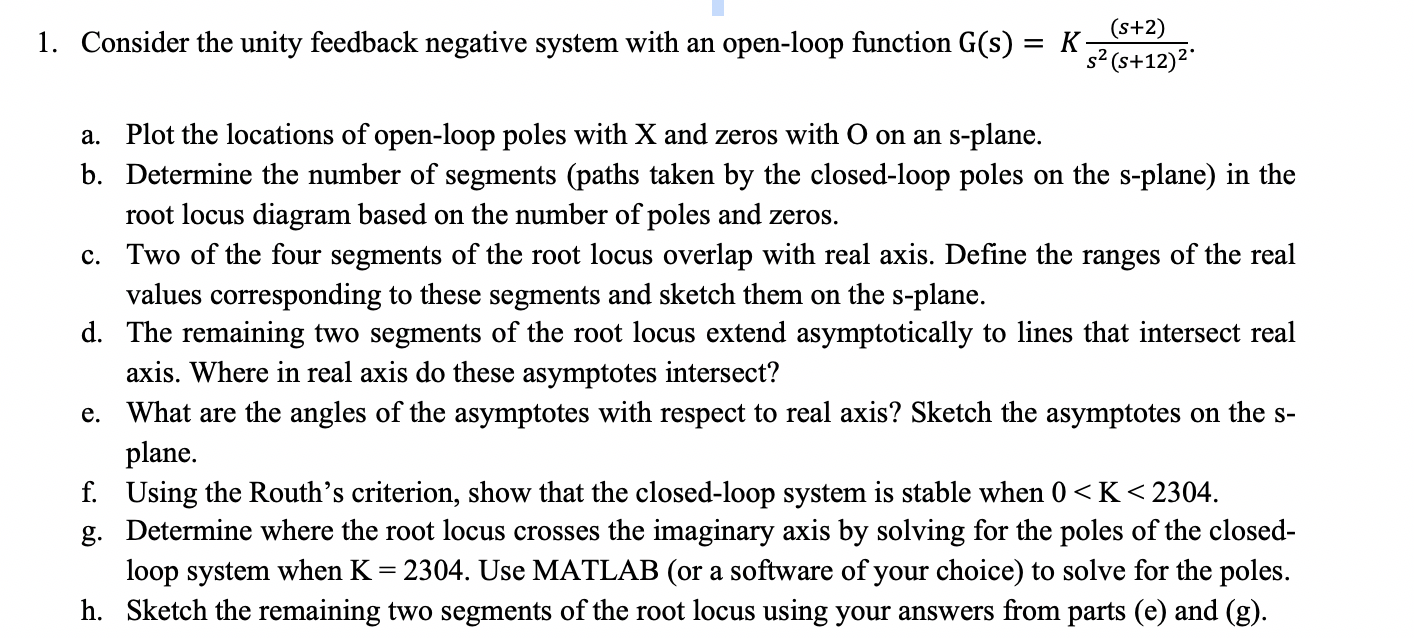 Solved (s+2) 1. Consider the unity feedback negative system | Chegg.com