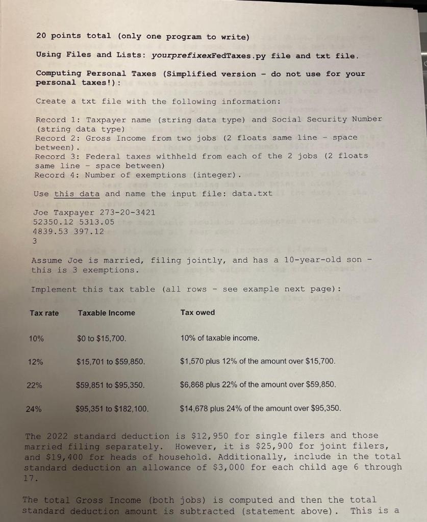 Solved 20 points total (only one program to write) Using | Chegg.com