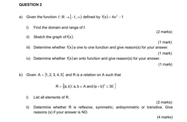 Solved a) Given the function f:R→[−1,∞) defined by | Chegg.com