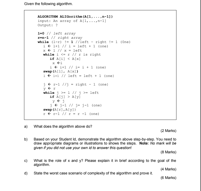 Solved Given the following algorithm. ALGORITHM ALIGorithm | Chegg.com