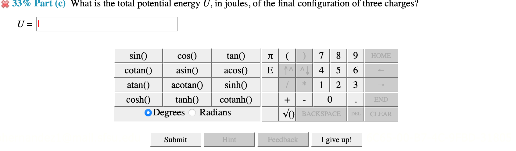 33% Part (C) What is the total potential energy U, in | Chegg.com