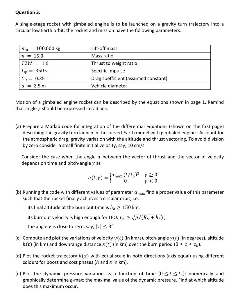 The curved-earth gravity-turn equations for a rocket | Chegg.com