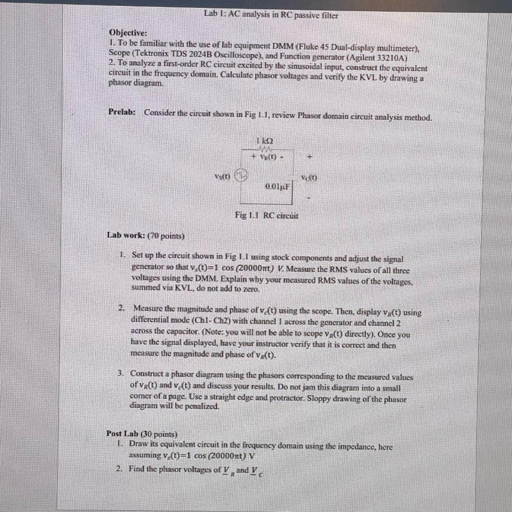 Solved Objective: 1. To be familiar with the use of lab | Chegg.com
