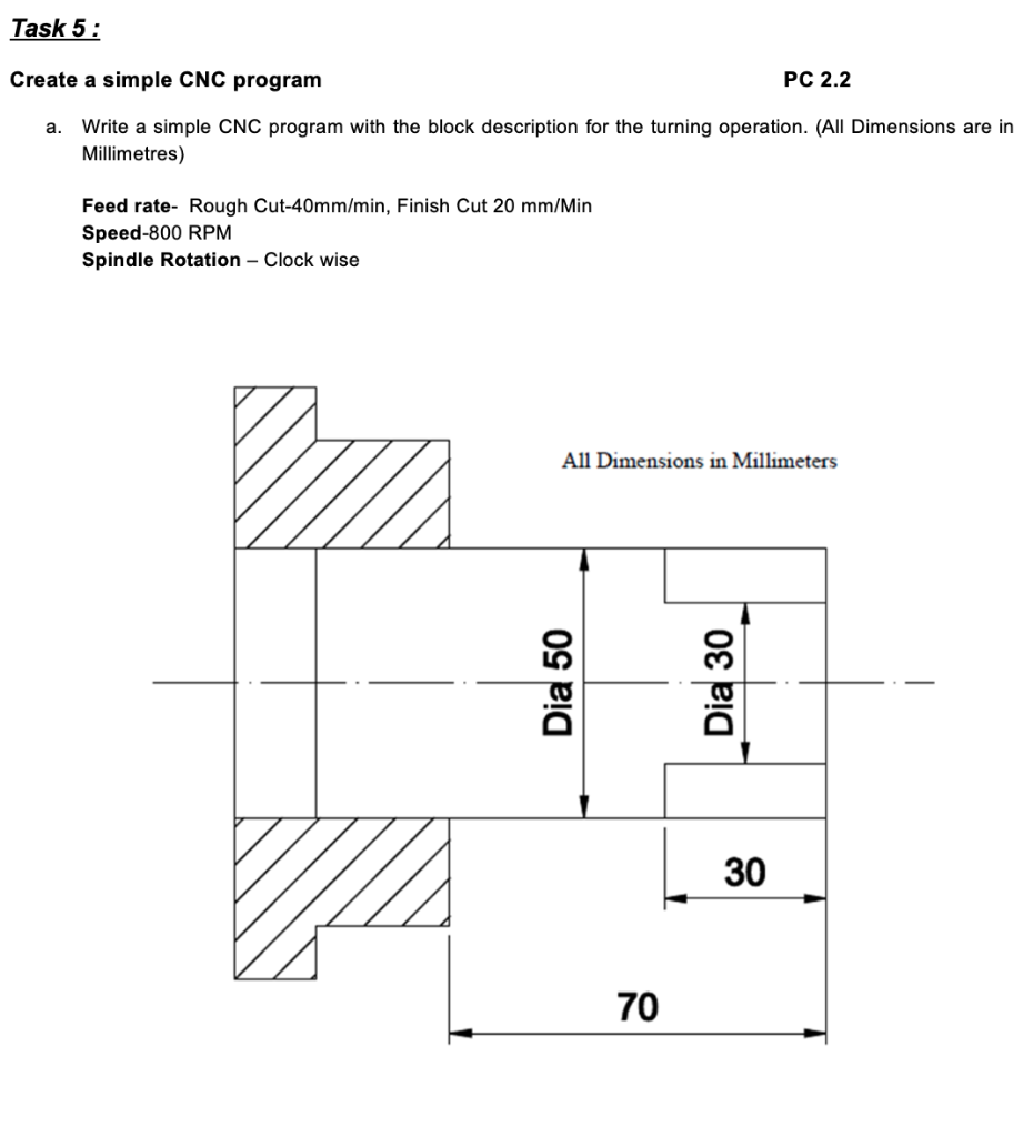 Solved Task 5: Create a simple CNC program PC 2.2 a. Write a | Chegg.com