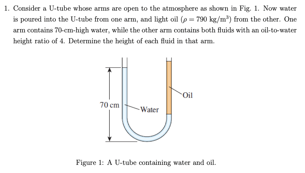 Solved 1. Consider a U-tube whose arms are open to the | Chegg.com