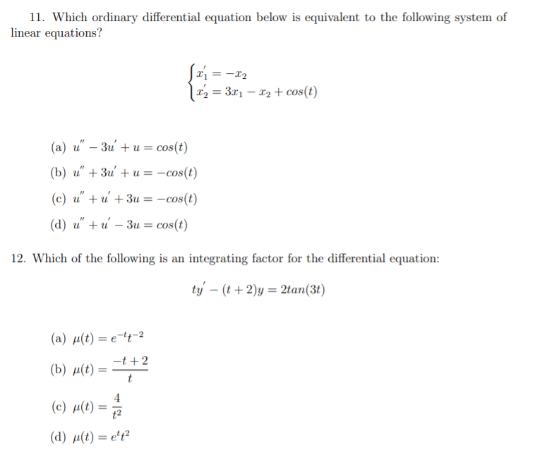 Solved 11. Which ordinary differential equation below is | Chegg.com