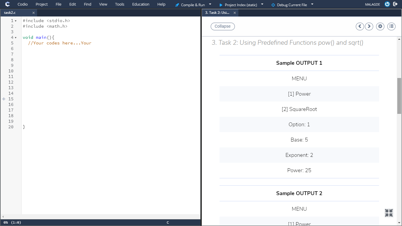 Solved Codio Project File Edit Find View Tools Education | Chegg.com