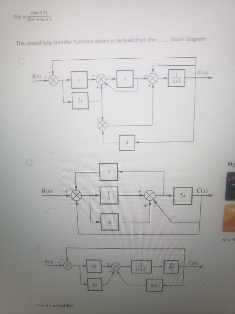 Solved r(s)=22s2+6s+3s(4s+3) The closed loop transfer | Chegg.com