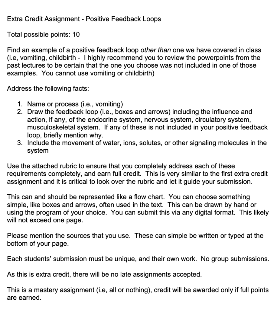 Solved Extra Credit Assignment - Positive Feedback Loops | Chegg.com