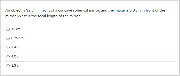 Solved An object is 12 cm in front of a concave spherical | Chegg.com