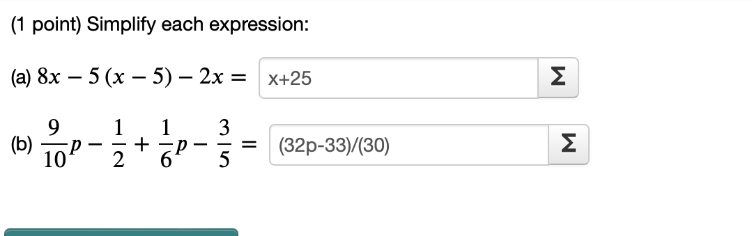 Solved (1 ﻿point) ﻿Simplify each | Chegg.com