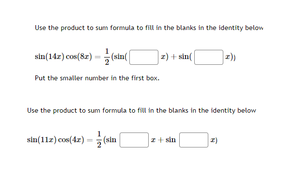Solved Use the product to sum formula to fill in the blanks | Chegg.com