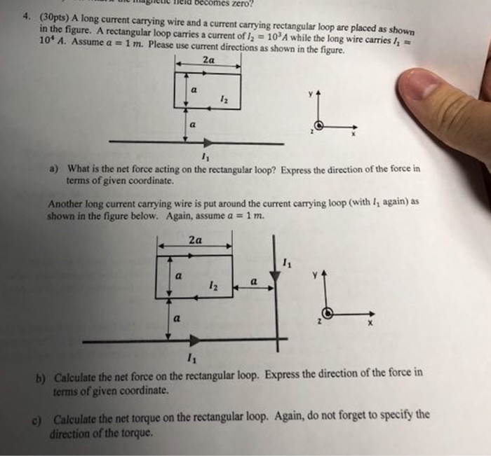 Solved a long current carrying wire and a current carrying | Chegg.com
