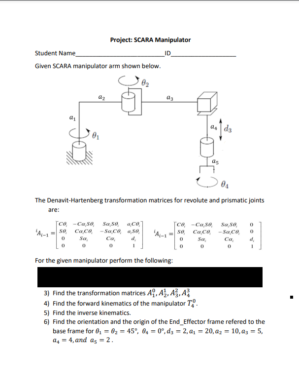 Solved Project: SCARA Manipulator Student Name _ID Given | Chegg.com Solved Project: SCARA Manipulator Student Name _ID Given | Chegg.com