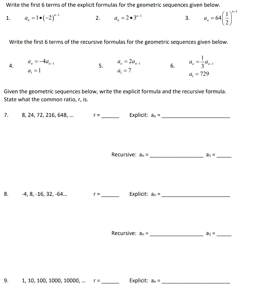 Solved Write the first 6 terms of the explicit formulas for | Chegg.com
