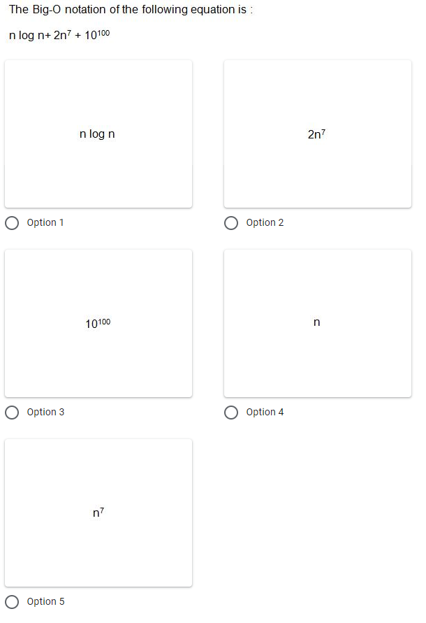 Solved The Big-O notation of the following equation is: n | Chegg.com