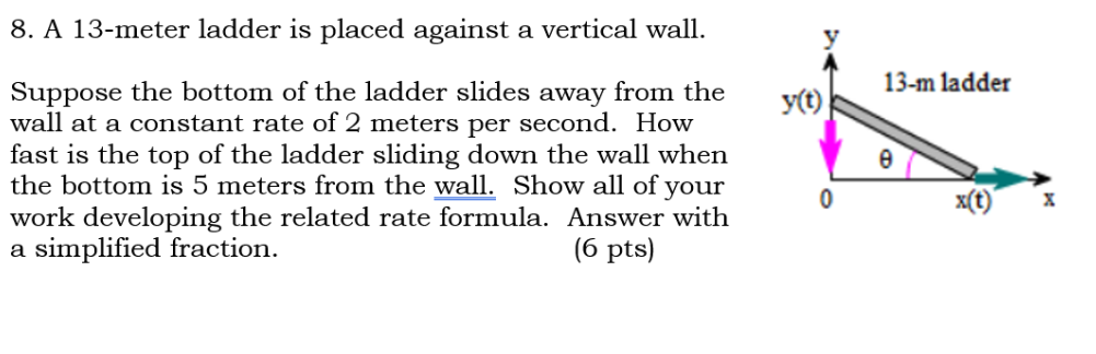 Solved 8. A 13-meter ladder is placed against a vertical | Chegg.com