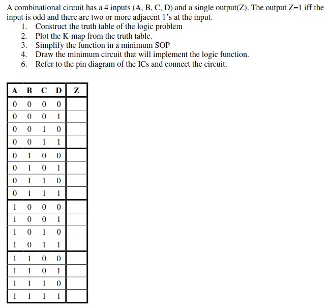 Solved A combinational circuit has a 4 inputs (A,B,C,D) and | Chegg.com