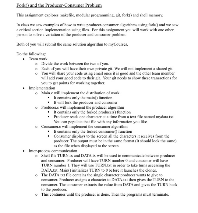 Solved Fork) and the Producer-Consumer Problem This | Chegg.com
