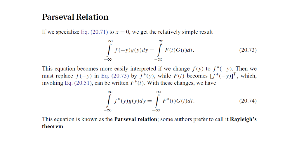 Solved Parseval Relation If we specialize Eq. (20.71) to | Chegg.com