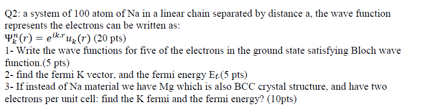 Solved Q2: a system of 100 atom of Na in a linear chain | Chegg.com