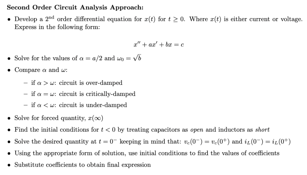 Solved Second Order Circuit Analysis Approach: • Develop a | Chegg.com