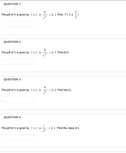Solved The pdf of X is given by f(x)=x54,x≥1. Find P(X≥23). | Chegg.com