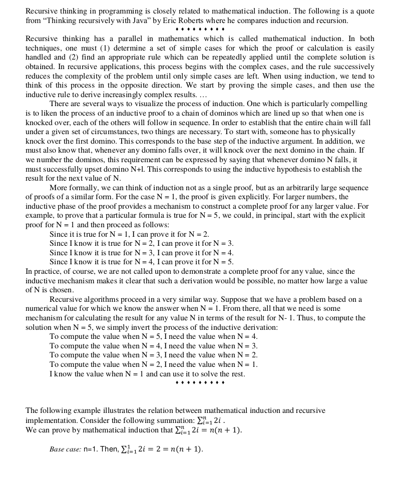 Solved Recursive thinking in programming is closely related | Chegg.com