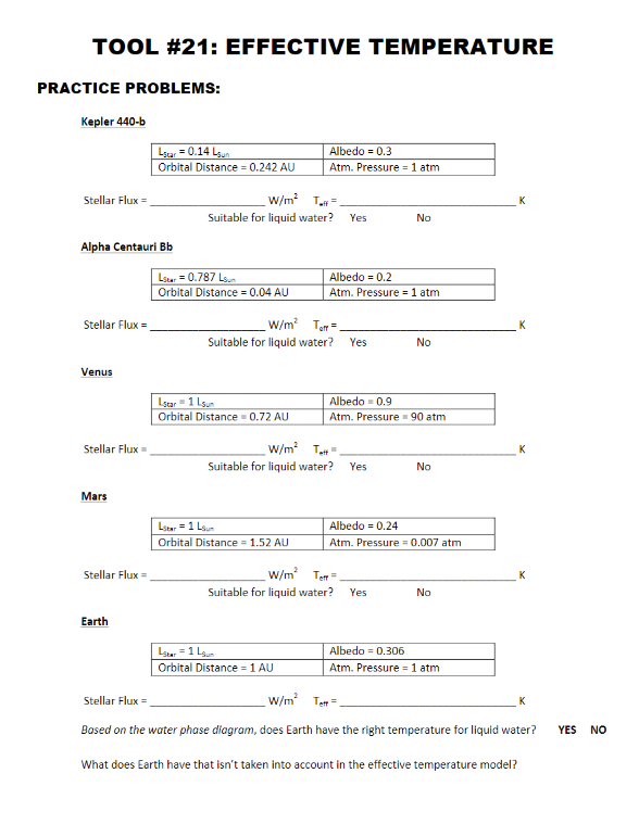 Solved TOOL \#21: EFFECTIVE TEMPERATURE PRACTICE PROBLEMS: | Chegg.com