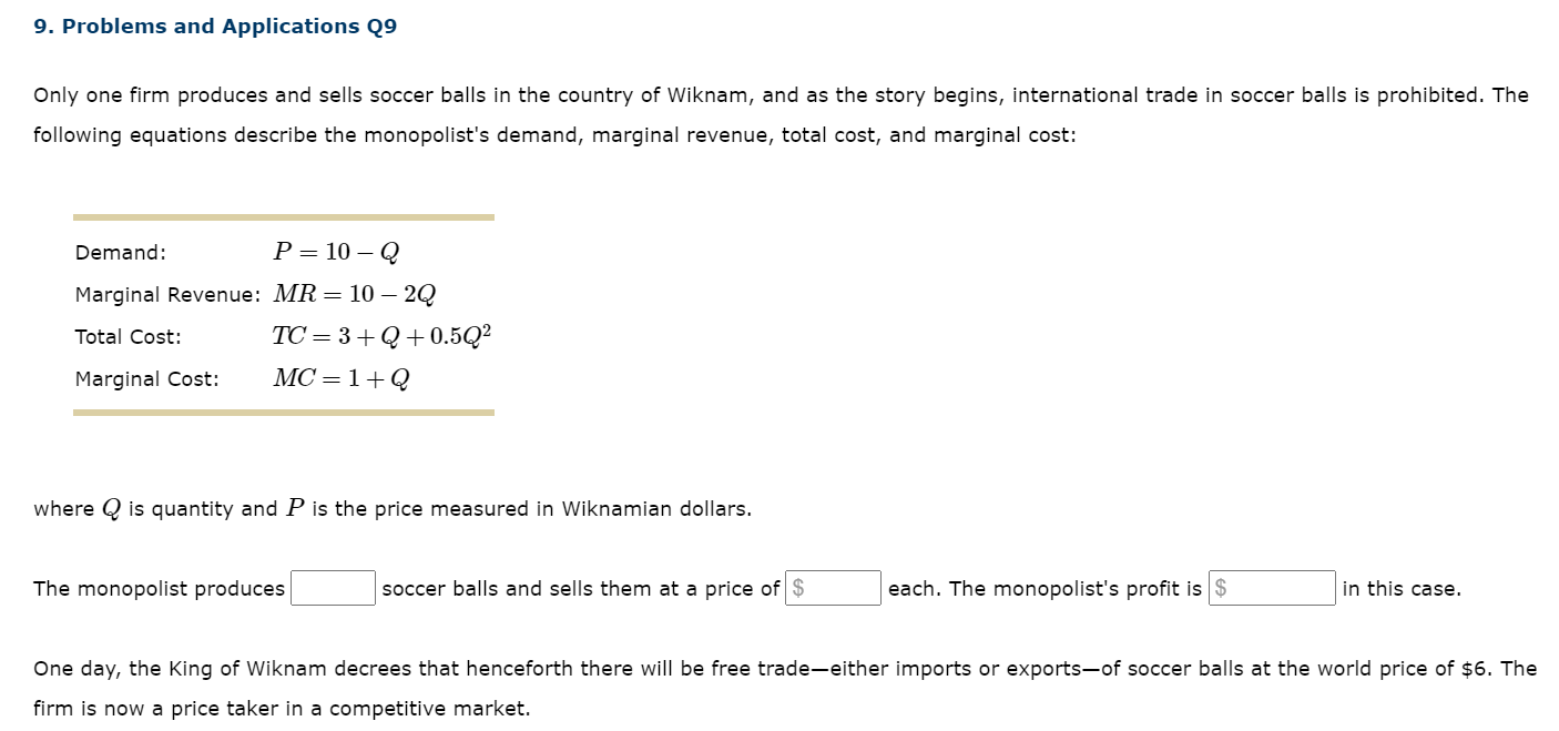 Solved 9. Problems and Applications Q9 Only one firm | Chegg.com