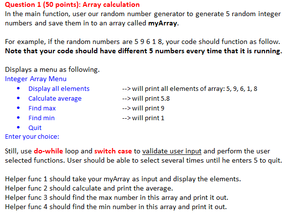Solved Question 1 (50 points): Array calculation In the main | Chegg.com