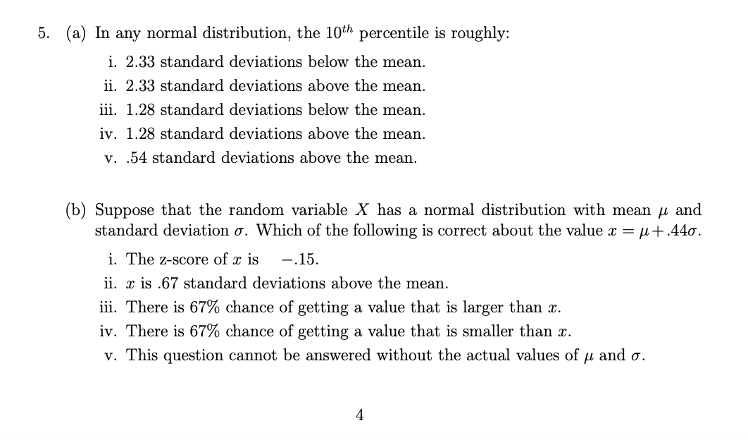 Solved 5. (a) In any normal distribution, the 10th | Chegg.com
