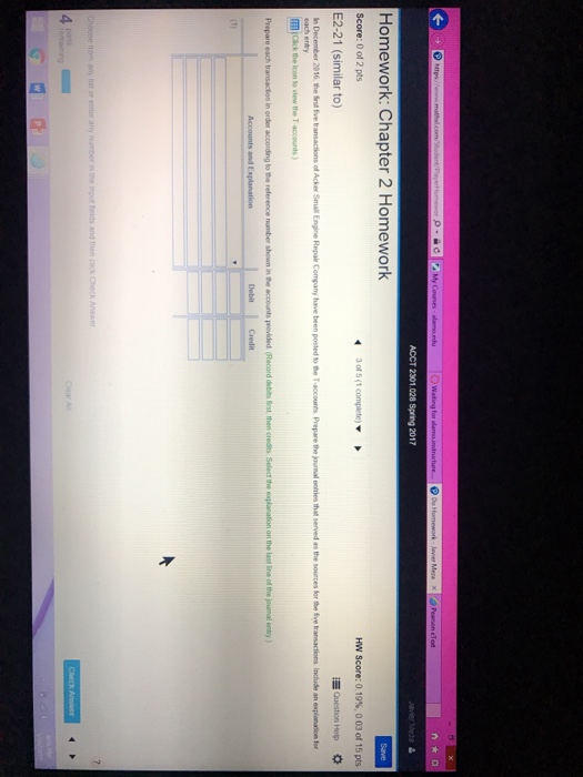 Solved ACCT 2301.028 Spring 2017 Homework: Chapter 2 | Chegg.com