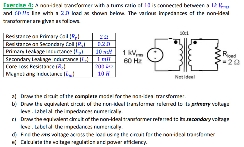 Exercise 4: A non-ideal transformer with a turns | Chegg.com