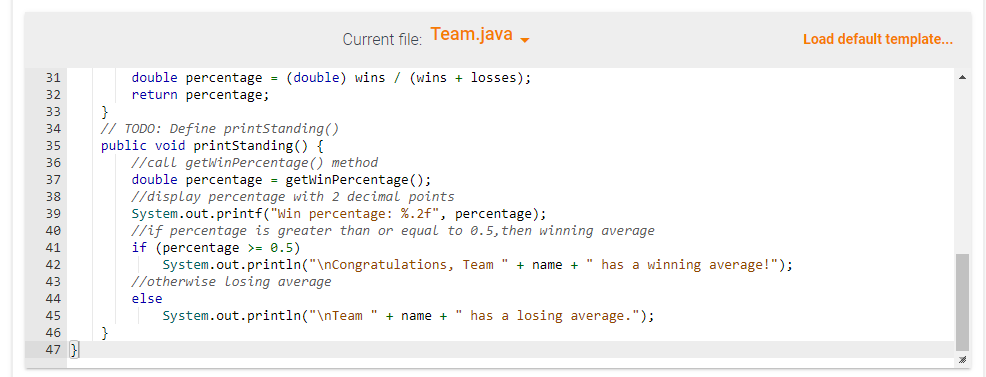 Solved Given main(), define the Team class (in file | Chegg.com