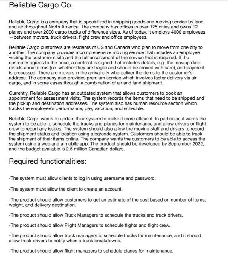 Reliable Cargo Co. Reliable Cargo is a company that | Chegg.com